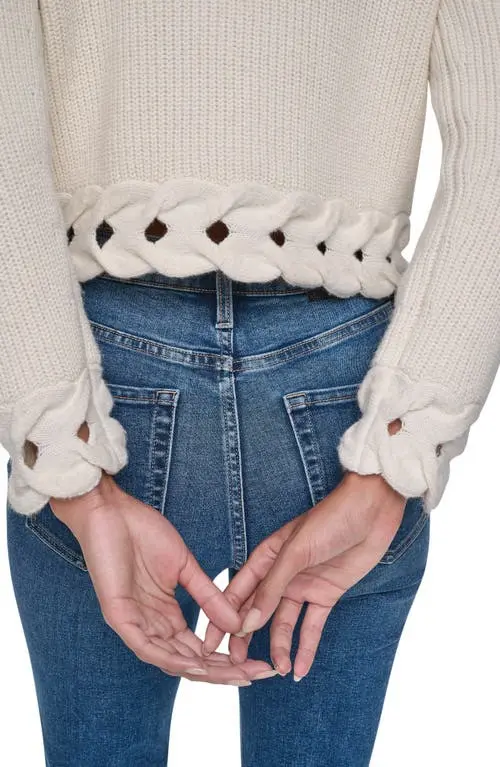 Dkny Cable Hem Crewneck Sweater - Ivory