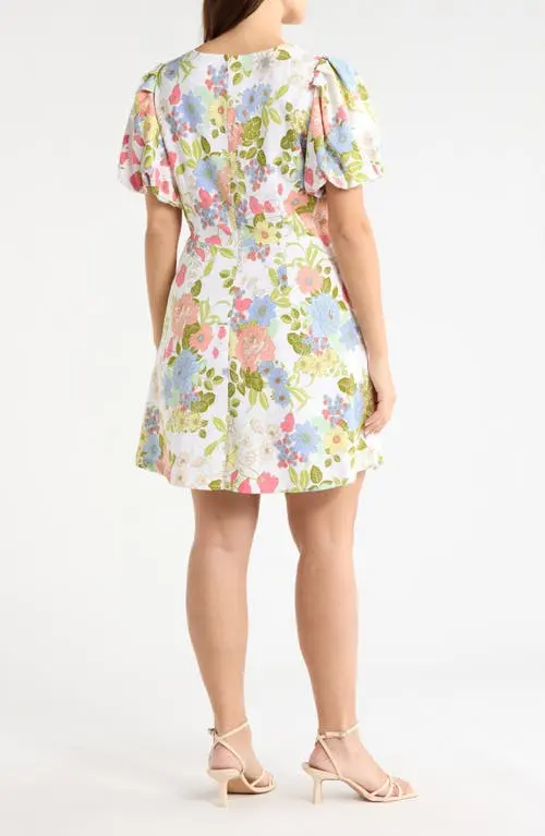 SUGARLIPS Floral Rosette Puff Sleeve Minidress