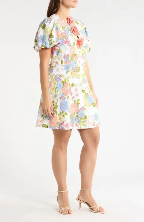 SUGARLIPS Floral Rosette Puff Sleeve Minidress