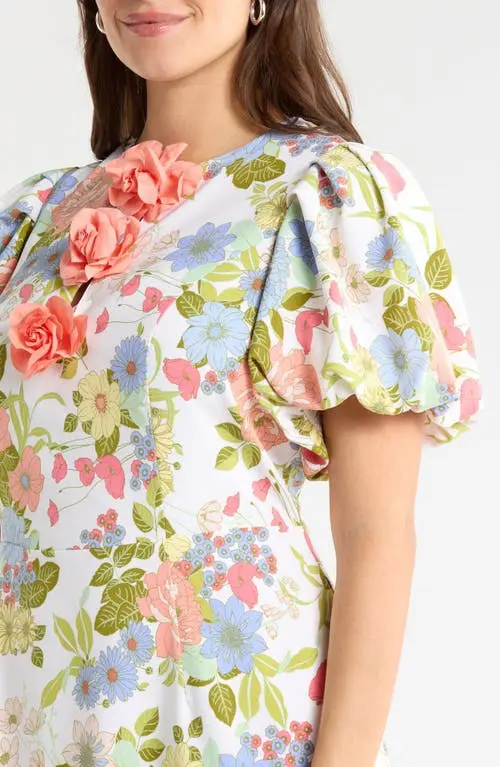 SUGARLIPS Floral Rosette Puff Sleeve Minidress