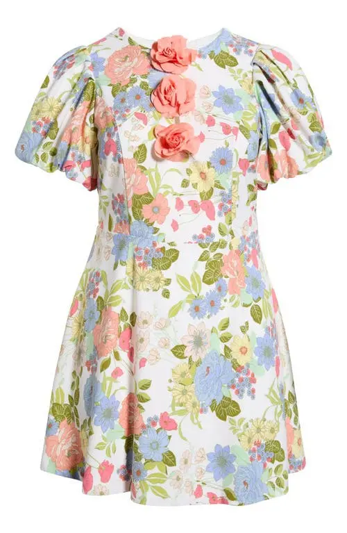 SUGARLIPS Floral Rosette Puff Sleeve Minidress