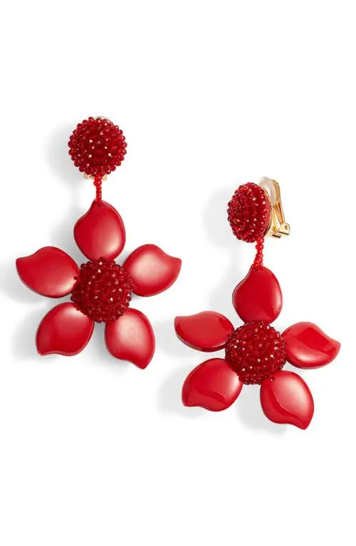 Oscar De La Renta Bold Enamel Flower Drop Earrings - Carmine