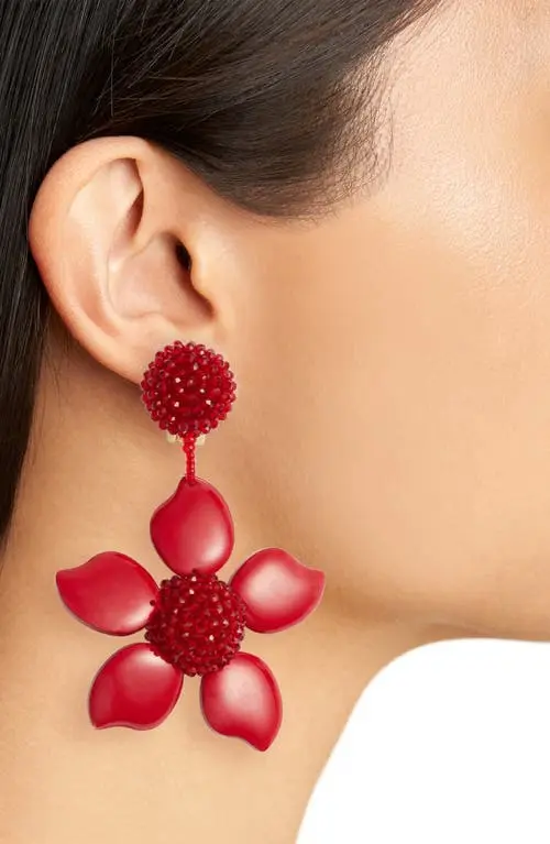 Oscar De La Renta Bold Enamel Flower Drop Earrings