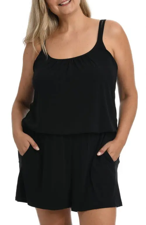 MAXINE OF HOLLYWOOD Knit Solids Swim Romper - Black