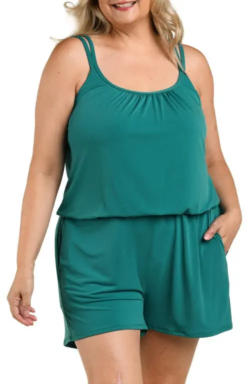 MAXINE OF HOLLYWOOD Knit Solids Swim Romper - Jungle