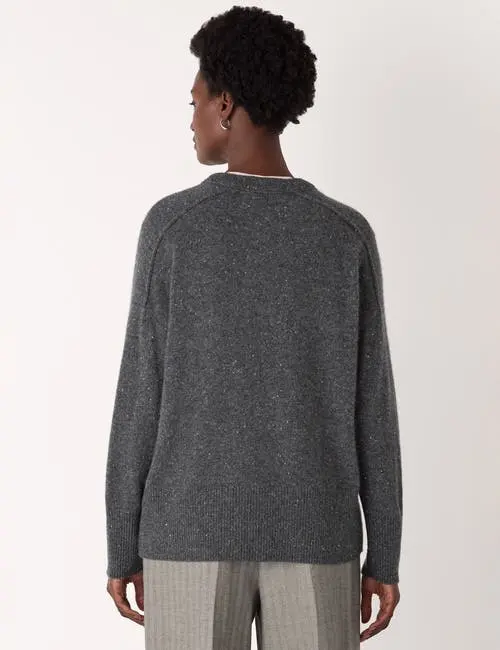 Whistles Cashmere Fleck Seam Crew Sweater