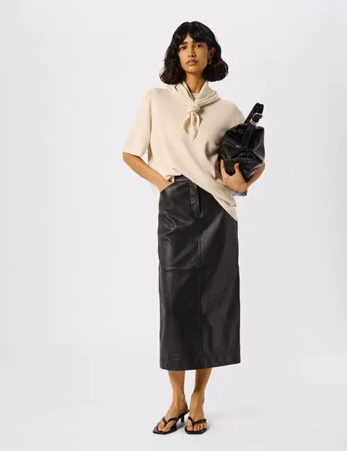 Whistles Panelled Leather Midi Skirt