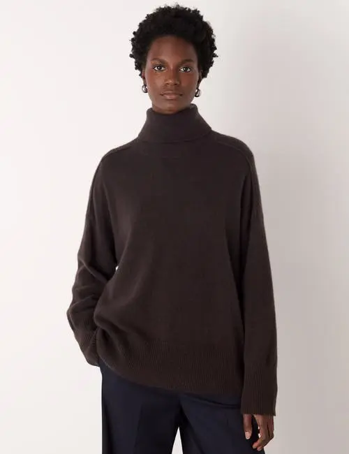 Whistles Cashmere Seam Roll Neck Sweater - Brown