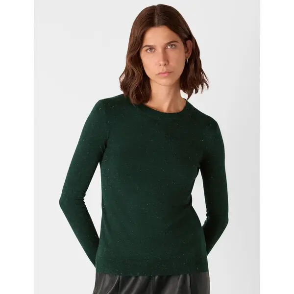 Whistles Annie Sparkle Crew Neck Top - Dark Green