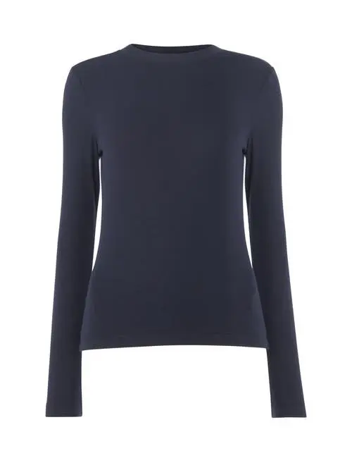 Whistles Essential Ribbed Crewneck Knit Top - Navy