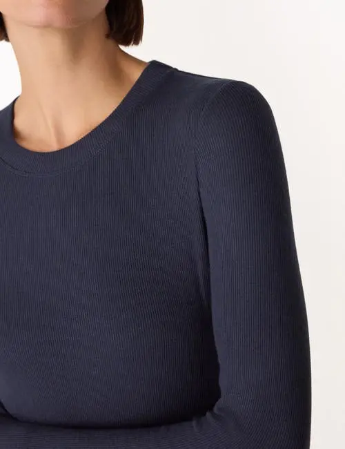Whistles Essential Ribbed Crewneck Knit Top - Navy