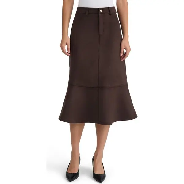 Jones New York Faux Suede Flare Midi Skirt