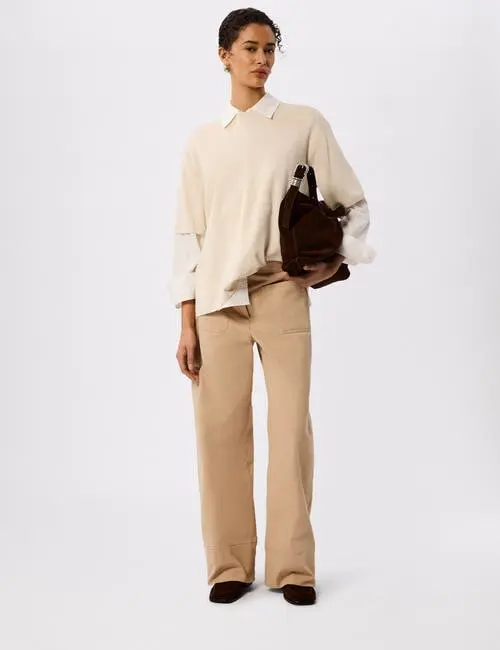 Whistles Draped Fine Knit T-shirt - Oatmeal