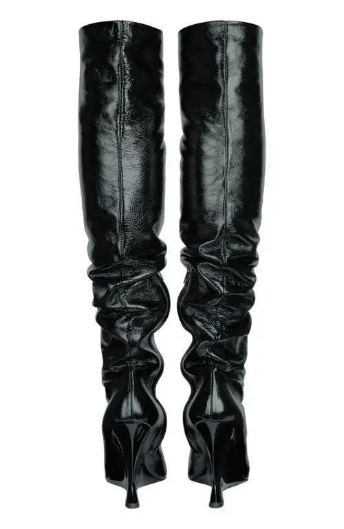 Balmain Thigh-high Wedge Boots In Crinkled Patent Leather