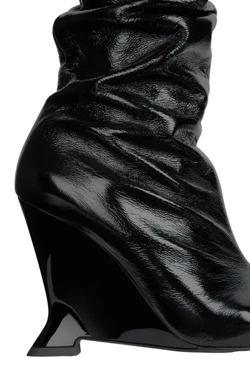 Balmain Thigh-high Wedge Boots In Crinkled Patent Leather