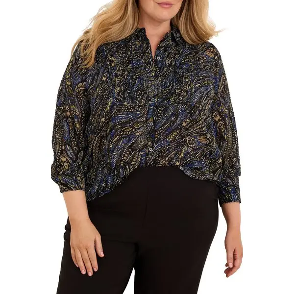 NIC+ZOE Portobello Paisley Chiffon Shirt - Blue Multi