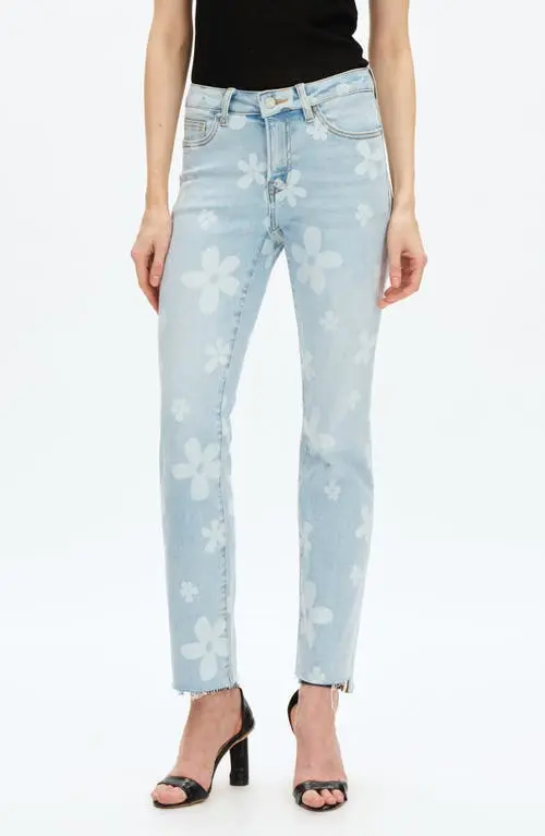 BAYEAS Floral Print Mid Rise Straight Leg Jeans - Light Blue