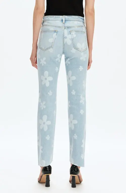 BAYEAS Floral Print Mid Rise Straight Leg Jeans