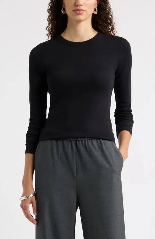 Nordstrom Ribbed Crewneck Long Sleeve T-shirt - Black
