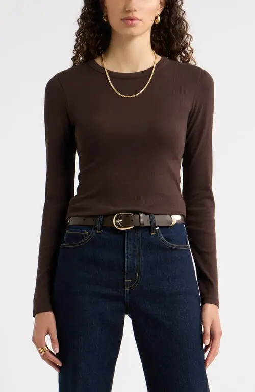 Nordstrom Ribbed Crewneck Long Sleeve T-shirt - Brown Mole