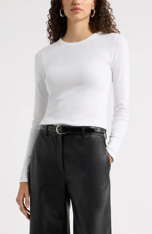Nordstrom Ribbed Crewneck Long Sleeve T-shirt - White