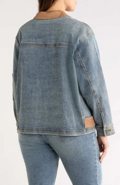 CITY BLUES Denim Jacket With Faux Leather Trim