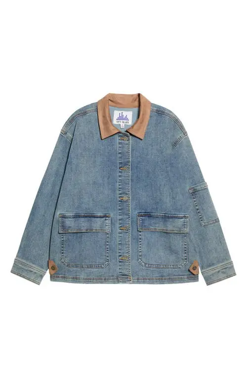 CITY BLUES Denim Jacket With Faux Leather Trim