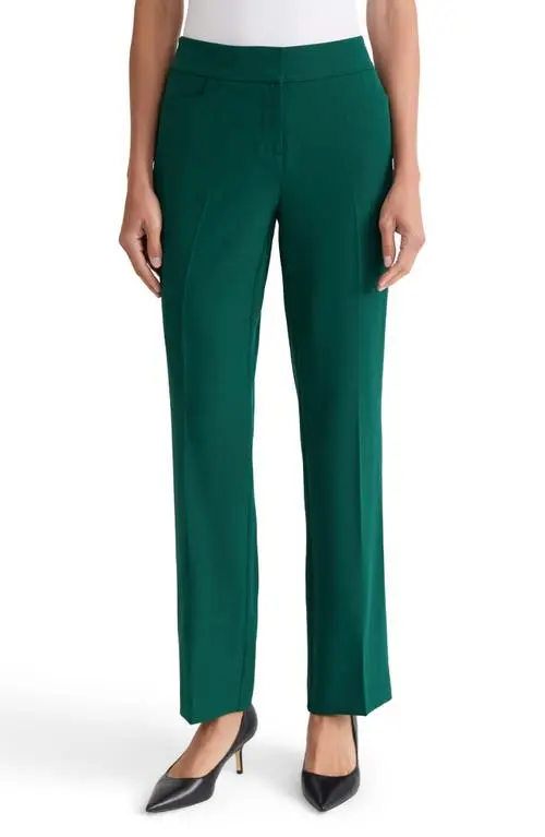 KASPER Flat Front Straight Leg Trousers - Evergreen