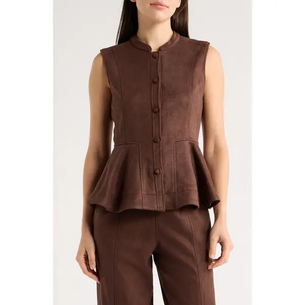 Bernardo Sleeveless Button-up Peplum Top - Chocolate