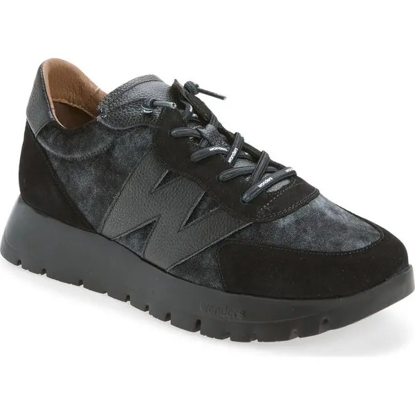 WONDERS Velvet Platform Sneaker - Black