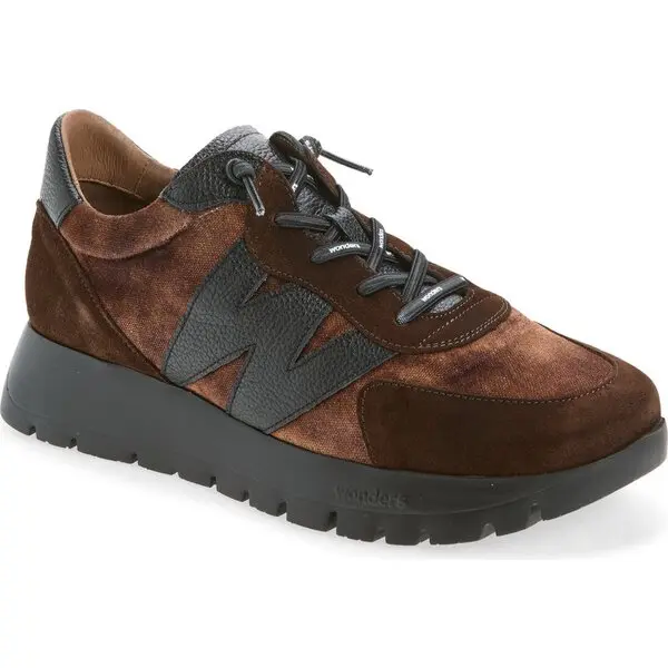 WONDERS Velvet Platform Sneaker - Marron