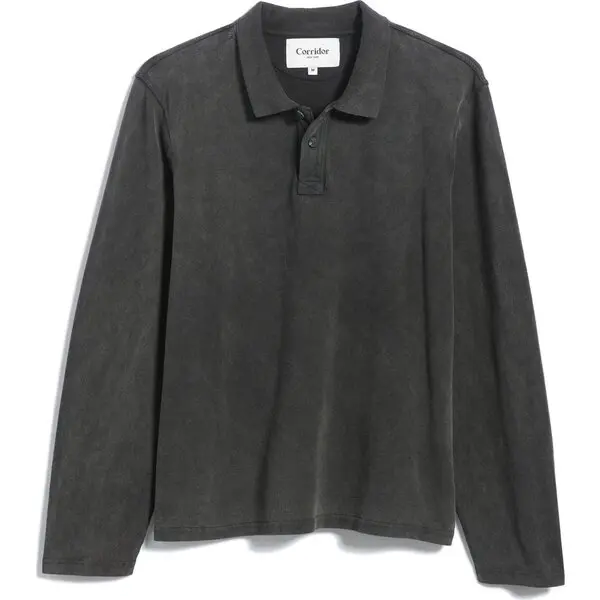 CORRIDOR Long Sleeve Cotton Piqué Polo - Blk