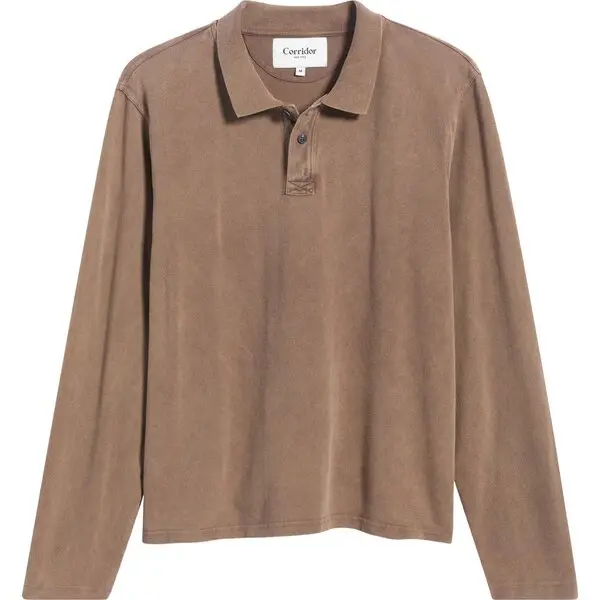 CORRIDOR Long Sleeve Cotton Piqué Polo - Brn