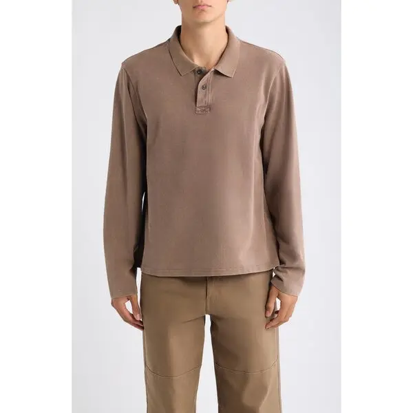 CORRIDOR Long Sleeve Cotton Piqué Polo - Brn
