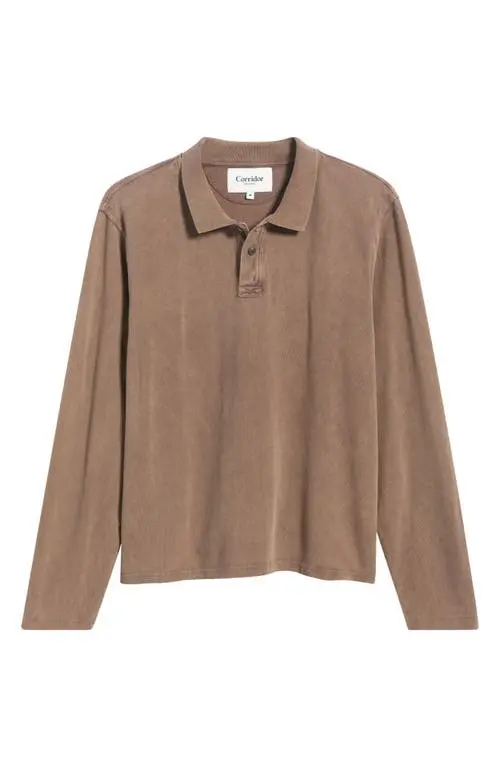 CORRIDOR Long Sleeve Cotton Piqué Polo - Brn