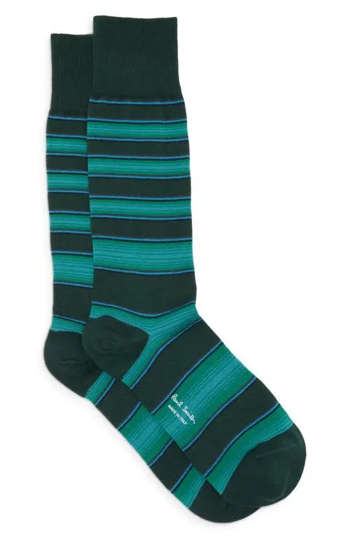 Paul Smith Space Dye Stripe Cotton Blend Dress Socks - Petrol Blue