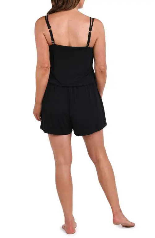 MAXINE OF HOLLYWOOD Solids Swim Romper - Black
