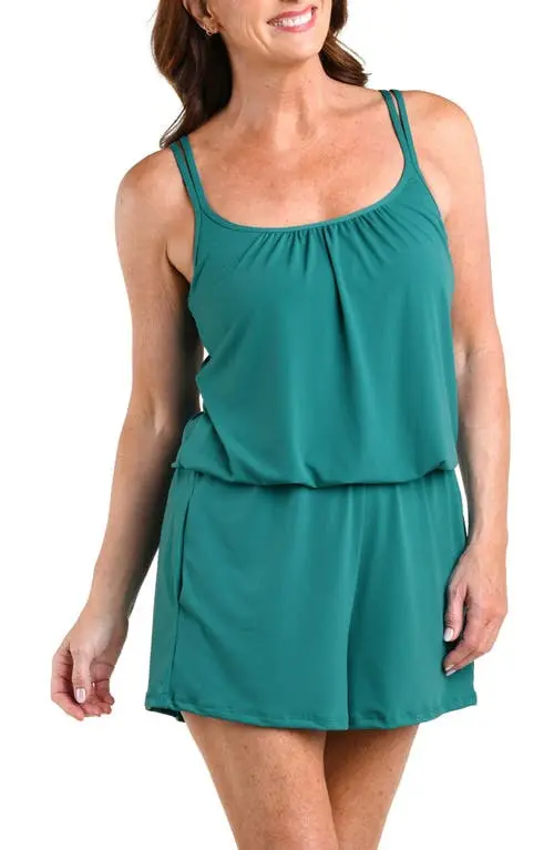 MAXINE OF HOLLYWOOD Solids Swim Romper - Jungle