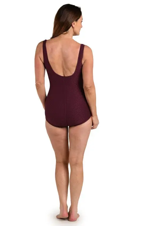 MAXINE OF HOLLYWOOD Textured Spa Ruched One-piece Swimsuit - Wine
