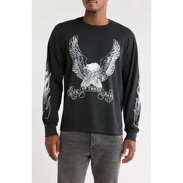 ONE OF THESE DAYS An American Original Long Sleeve Graphic T-shirt - Washed Black