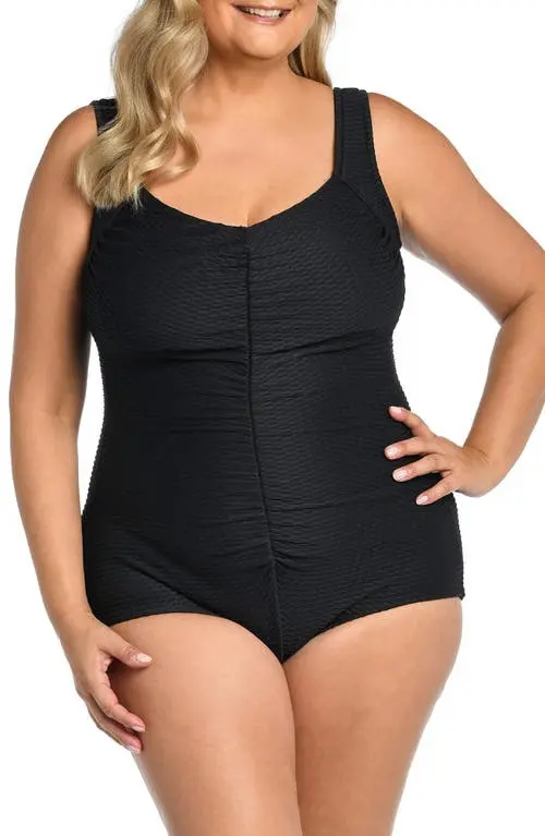 MAXINE OF HOLLYWOOD Spa Solids Textured One-piece Swimsuit - Black
