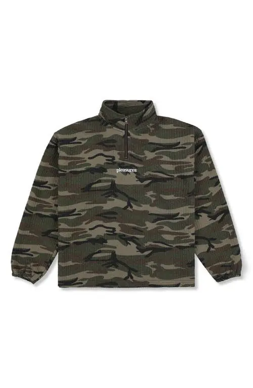 PLEASURES Textured Quarter Zip Pullover - Camo