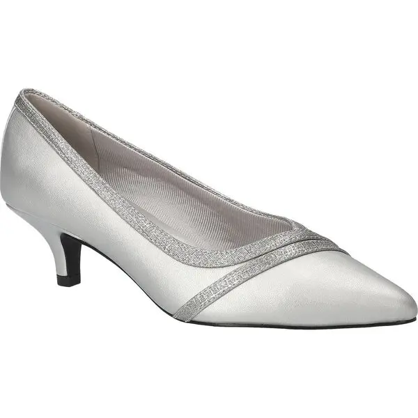 EASY WORKS BY EASY STREET Maye Pointed Toe Kitten Heel Pump - Silver-sparkle