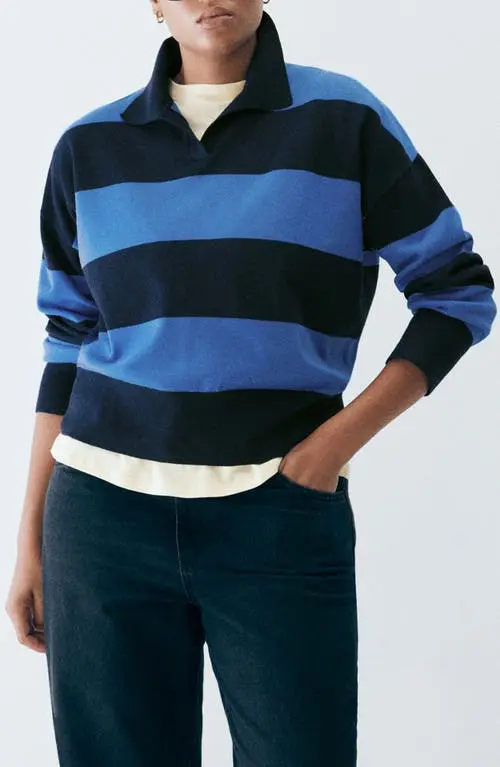 Mango Stripe Polo Sweater - Navy