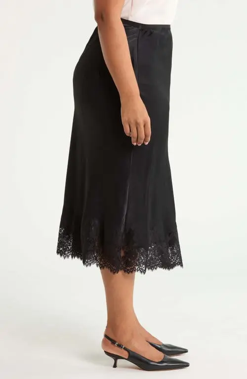 Nordstrom Lace Trim Satin Midi Skirt
