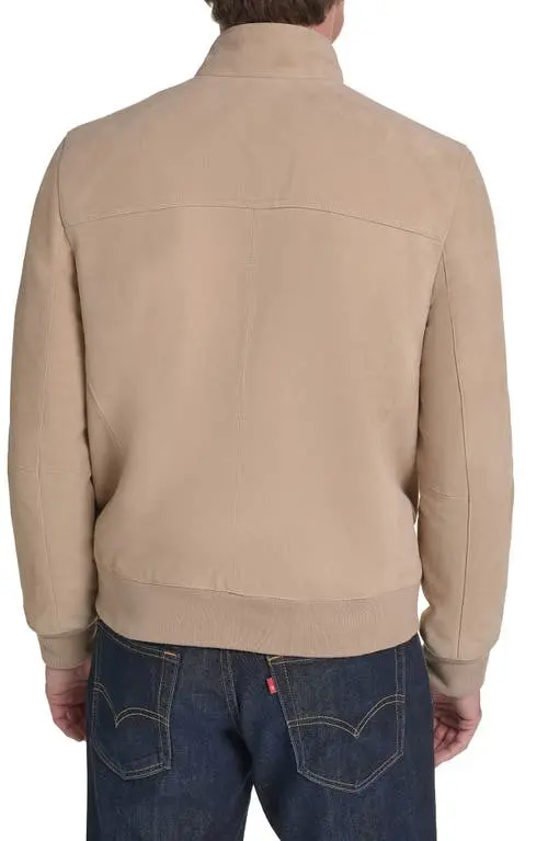 Cole Haan Suede Bomber Leather Jacket - Sand