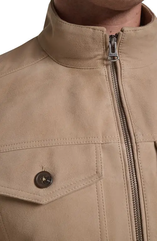 Cole Haan Suede Bomber Leather Jacket - Sand