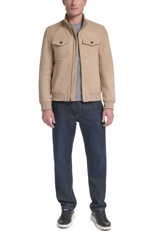 Cole Haan Suede Bomber Leather Jacket - Sand