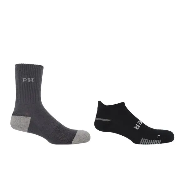 PEPER HAROW - MADE IN ENGLAND Reversible Grey Luxury Sports & Aero Trainer Gym Socks Bundle - Black