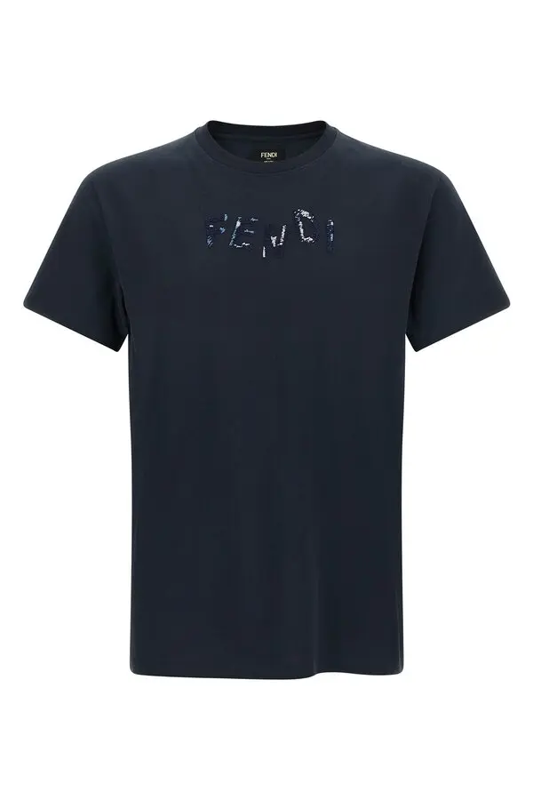 Fendi Logo Embroidery T-shirt - Blue